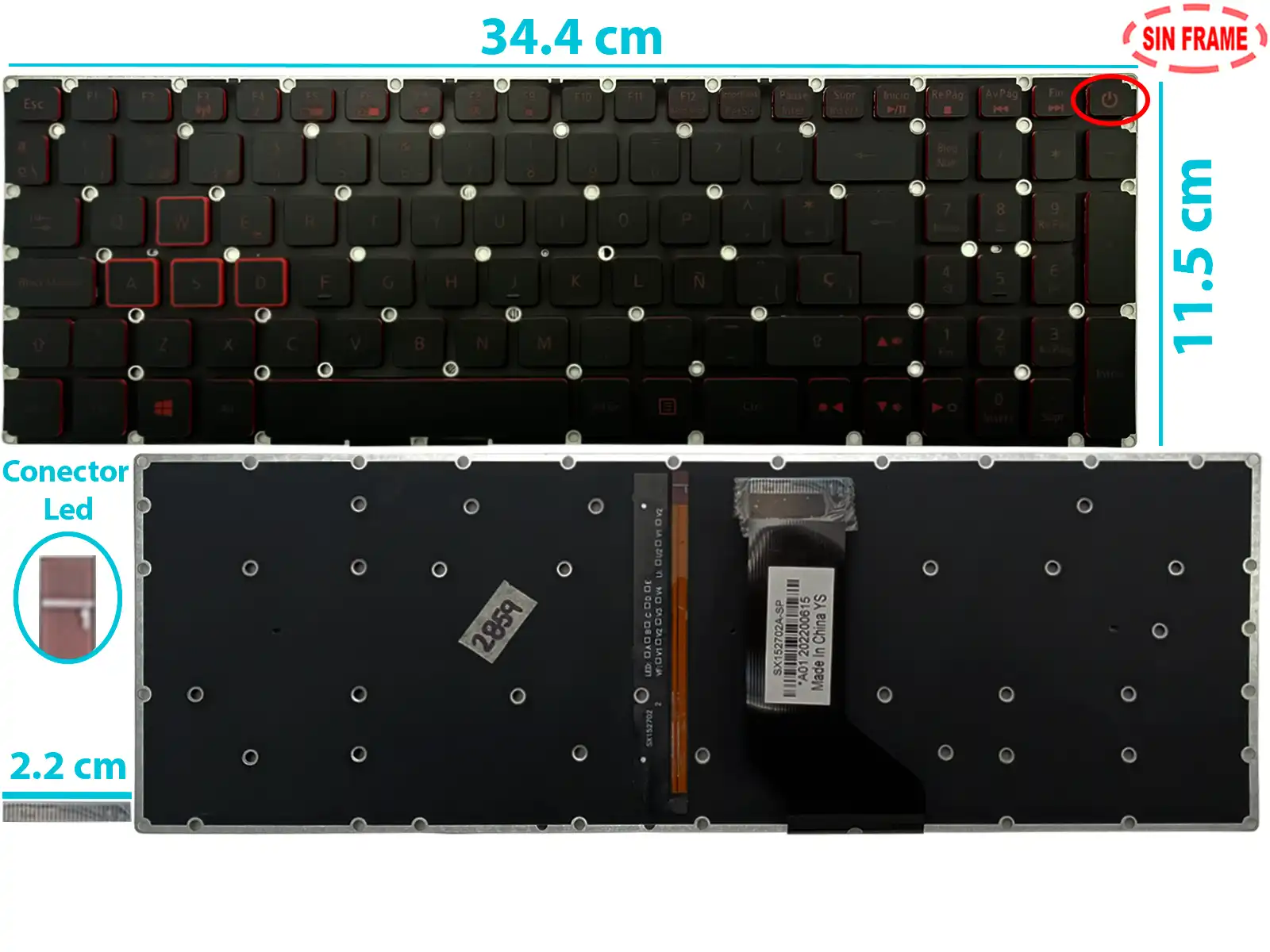 TECLADO ACER N17C1 E5-474G-E5-475-E5 SIN FRAME BOTTON POWER SP ROJO